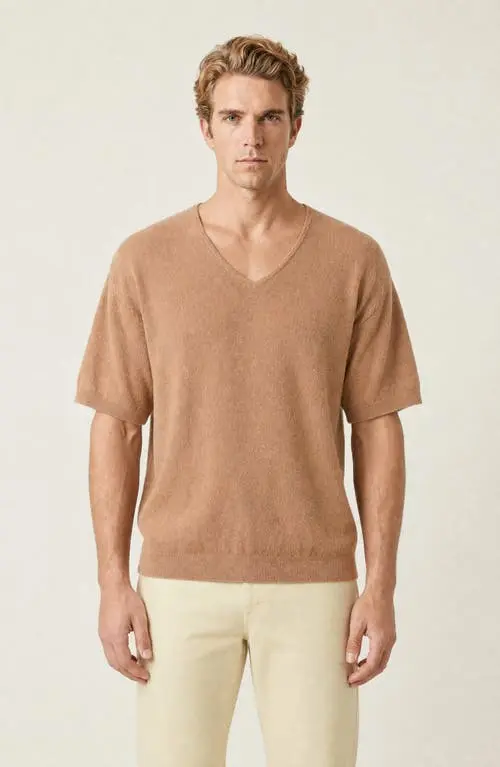 MODENAIRE Relaxed Short Sleeve V Neck Knit Sweater - Orange
