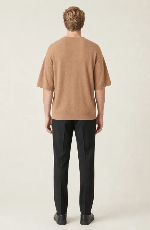 MODENAIRE Relaxed Short Sleeve V Neck Knit Sweater