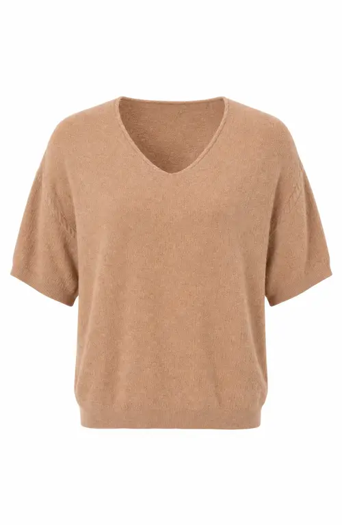 MODENAIRE Relaxed Short Sleeve V Neck Knit Sweater