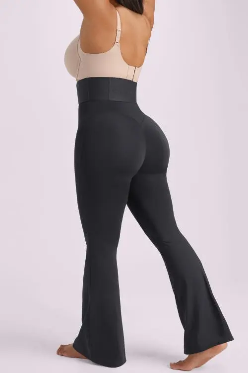 SHAPELLX High Waist Tummy Control Front Zip Butt Lift Sculpting Flare Leggings - Black