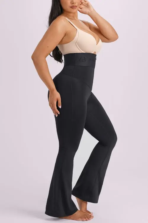 SHAPELLX High Waist Tummy Control Front Zip Butt Lift Sculpting Flare Leggings - Black