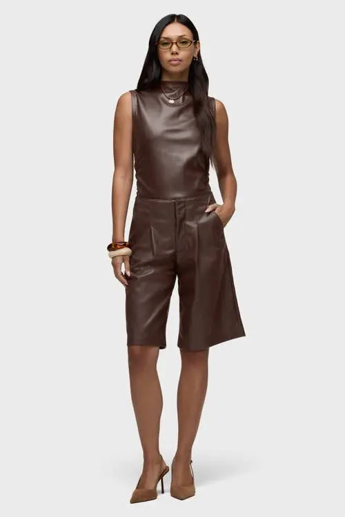 Hudson Jeans Vegan Leather Pleated Trouser Short - Chicory Coffee