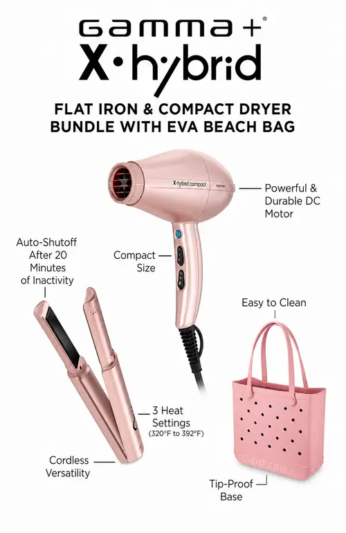 GAMMA + X-hybrid Compact Hair Dryer And Flat Iron Bundle With Durable Tote Bag