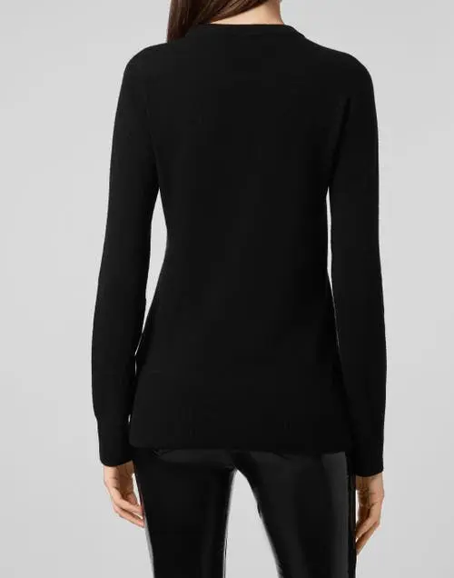 Philipp Plein Pullover Round Neck Ls Look At Me Skull Crystal - Black