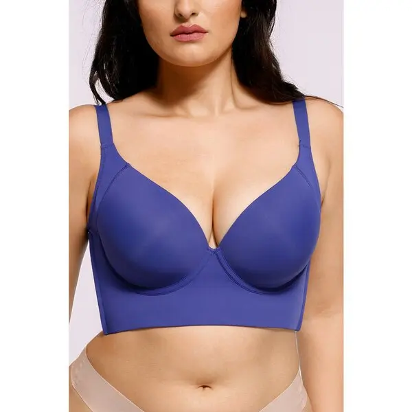 SHAPELLX Underwire Push-up Longline Back Smoothing T-shirt Bra - Berry