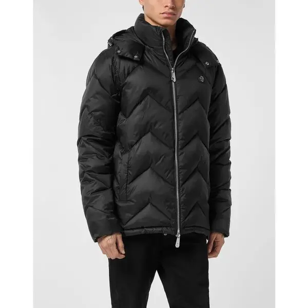Philipp Plein Nylon Short Puffer Jacket Zigzag