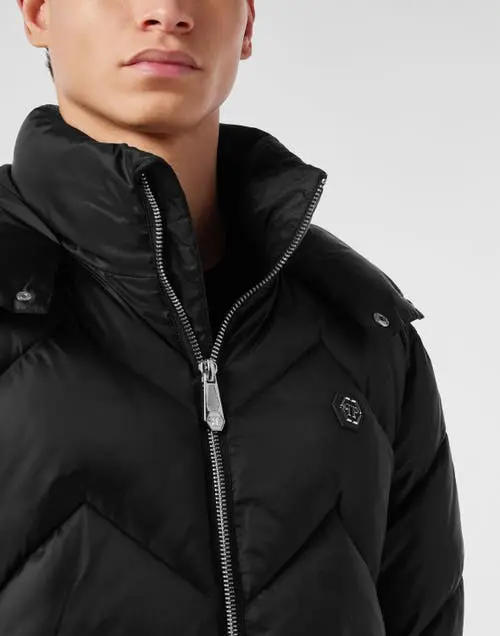Philipp Plein Nylon Short Puffer Jacket Zigzag