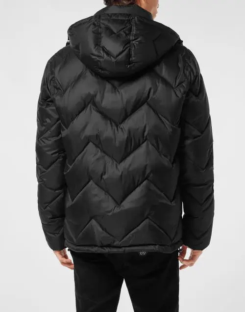 Philipp Plein Nylon Short Puffer Jacket Zigzag