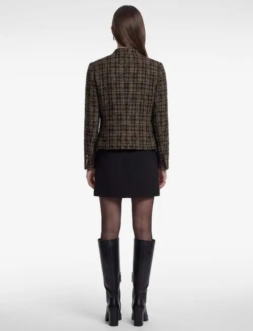 Koton Mandarin Collar Long Sleeve Plaid Tweed Jacket
