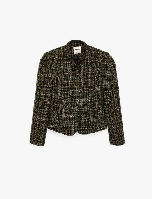 Koton Mandarin Collar Long Sleeve Plaid Tweed Jacket