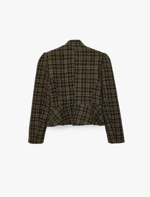 Koton Mandarin Collar Long Sleeve Plaid Tweed Jacket