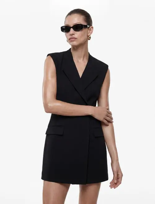 Koton Sleeveless Notched Collar Mini Blazer Dress