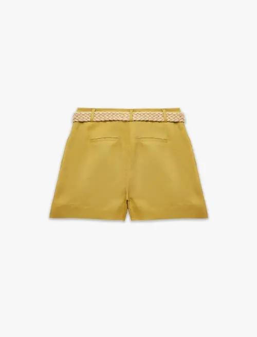 Koton Linen Blend High Rise Pleated Shorts With Belt