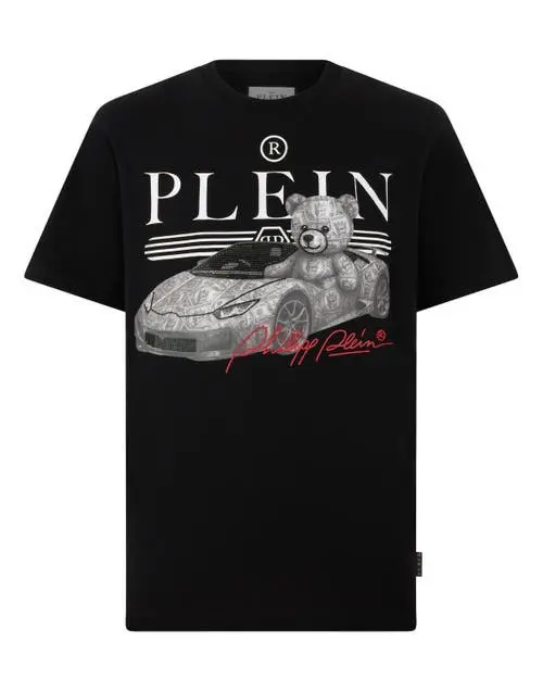 Philipp Plein Round Neck T-shirt Teddy Car Stones