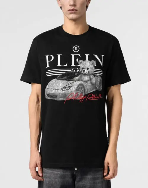 Philipp Plein Round Neck T-shirt Teddy Car Stones - Black