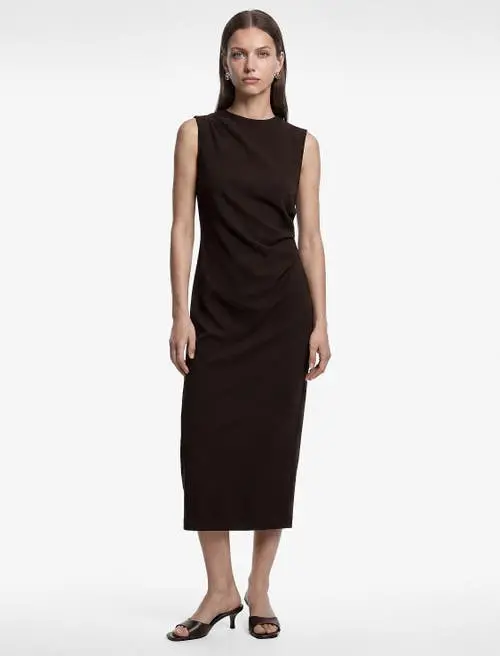 Koton Draped Crew Neck Sleeveless Midi Dress