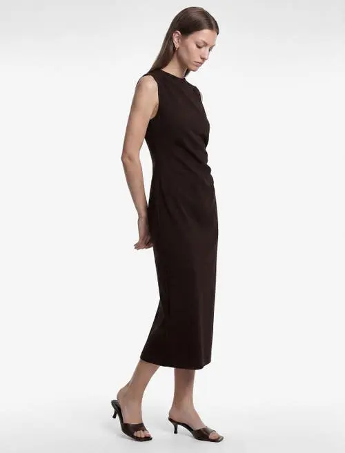 Koton Draped Crew Neck Sleeveless Midi Dress