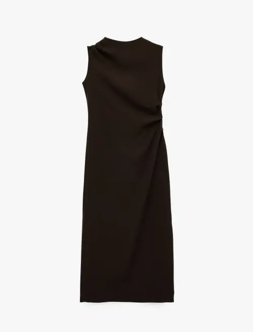 Koton Draped Crew Neck Sleeveless Midi Dress