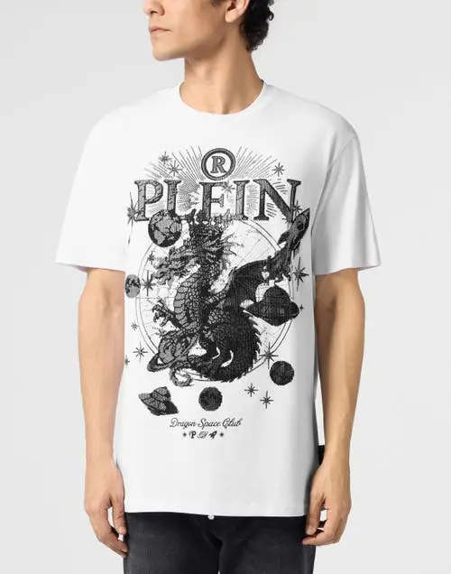 Philipp Plein Round Neck T-shirt Dragon Stones - White