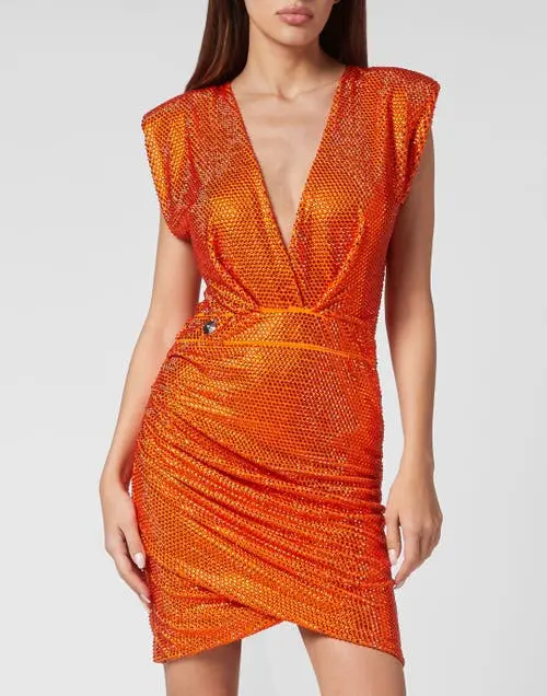 Philipp Plein Shoulder Pad Mini Dress Stones