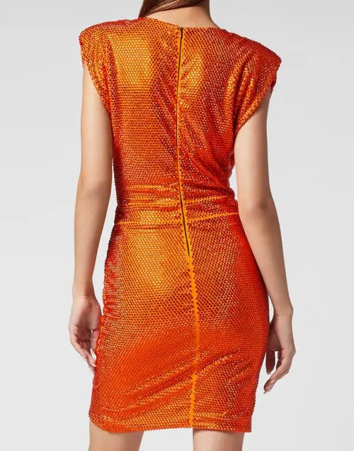 Philipp Plein Shoulder Pad Mini Dress Stones