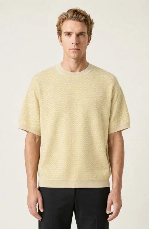 MODENAIRE Textured Knit Short Sleeve Crewneck Sweater - Beige