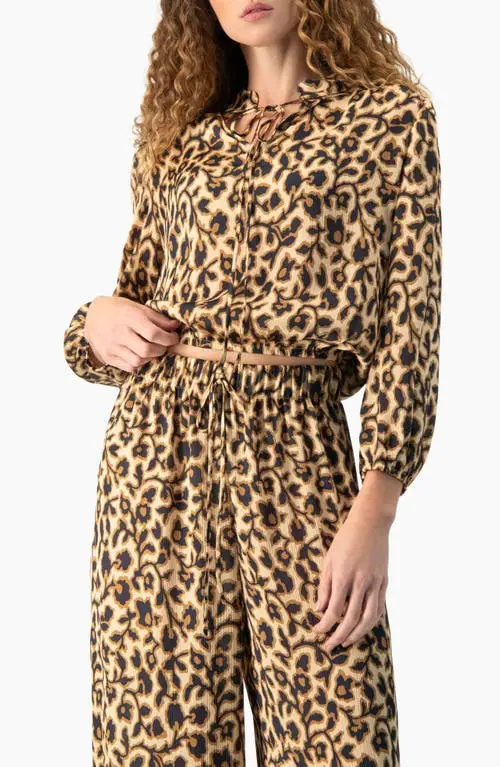 IVONNE Cropped Animal-print Lace-up Blouse