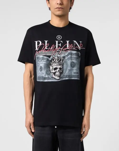 Philipp Plein Round Neck T-shirt Dollar Signature - Black