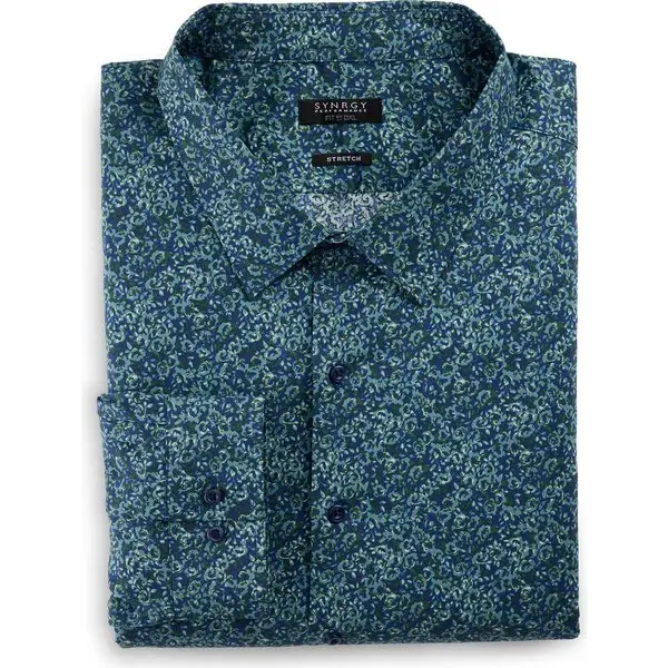 SYNRGY BY DXL Big & Tall Floral Print Performance Dress Shirt - Blue