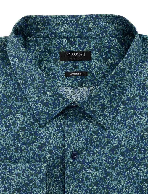 SYNRGY BY DXL Big & Tall Floral Print Performance Dress Shirt - Blue