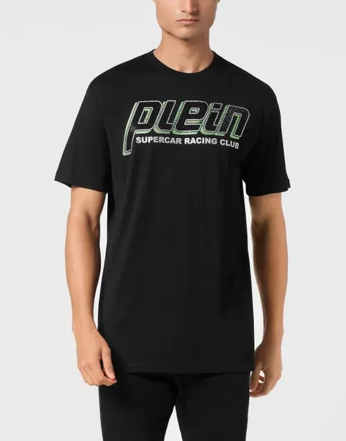 Philipp Plein Jersey T-shirt Round Neck Ss Strass Racing Club - Black