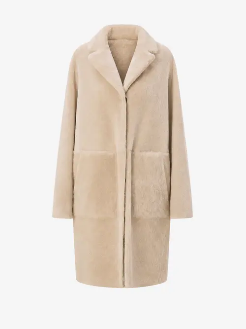 MINE BILGI Melody Reversible Merino Shearling Coat With Leather Belt - Beige