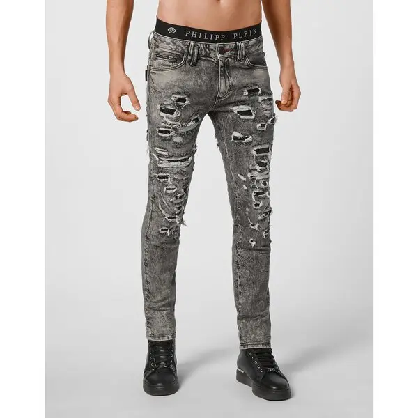 Philipp Plein Denim Slim Fit With Metal Mesh