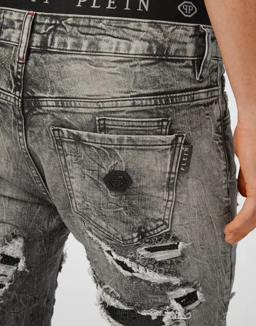 Philipp Plein Denim Slim Fit With Metal Mesh