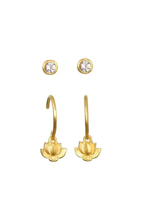 SATYA JEWELRY Manifesting New Beginnings White Topaz Lotus Earring Set - Gold