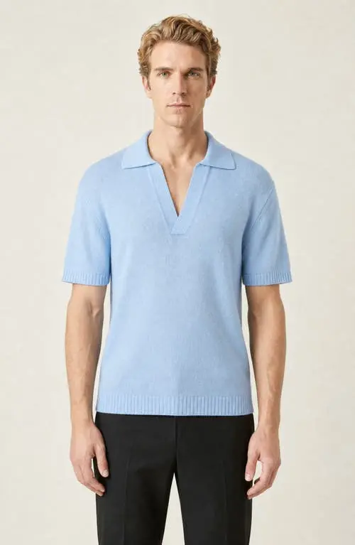 MODENAIRE Open Collar Short Sleeve Knit Polo - Light Blue