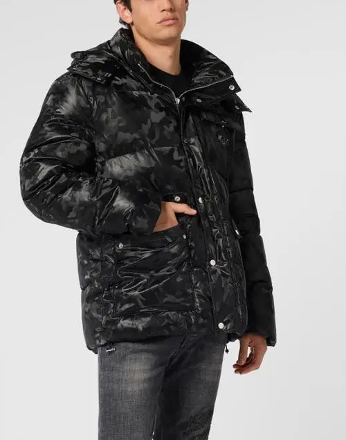 Philipp Plein Shiny Nylon Puffer Jacket Camouflage