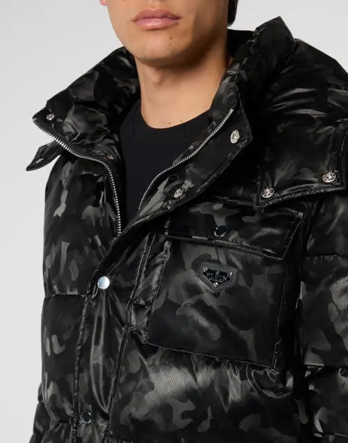 Philipp Plein Shiny Nylon Puffer Jacket Camouflage