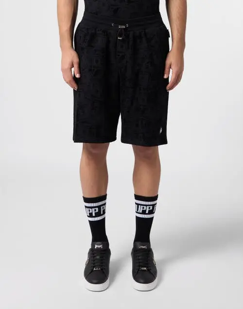 Philipp Plein Fleece Shorts All-over Dollar Skull