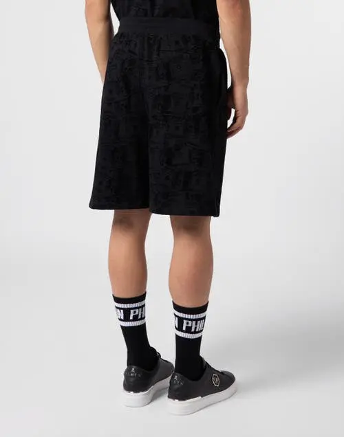 Philipp Plein Fleece Shorts All-over Dollar Skull