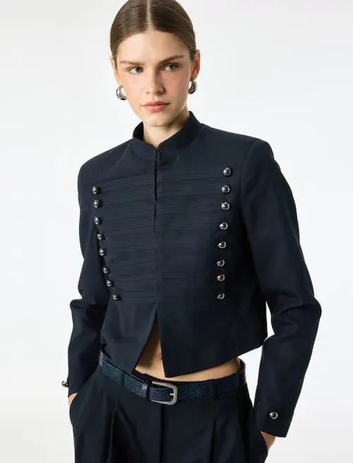 Koton Manadarin Collar Long Sleeve Napoleon Jacket With Button Detail