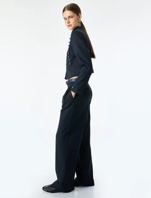 Koton Manadarin Collar Long Sleeve Napoleon Jacket With Button Detail