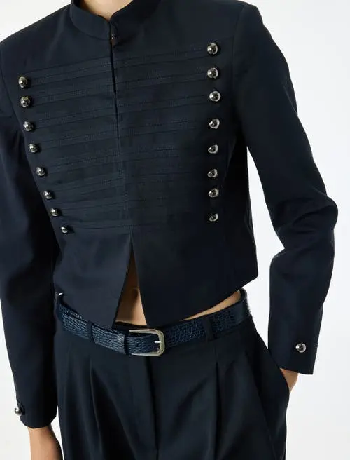 Koton Manadarin Collar Long Sleeve Napoleon Jacket With Button Detail