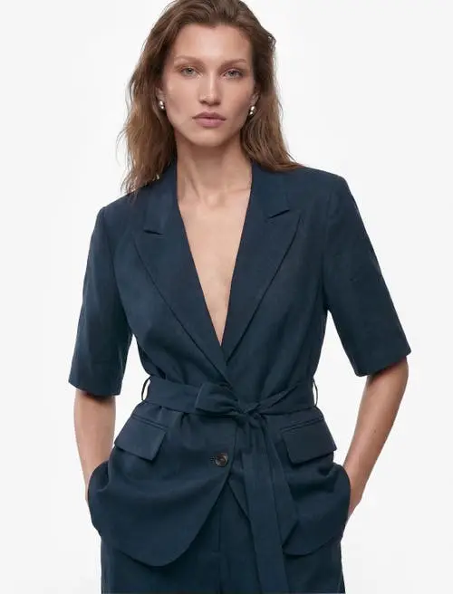 Koton Relaxed Fit Short Sleeve Belted Blazer