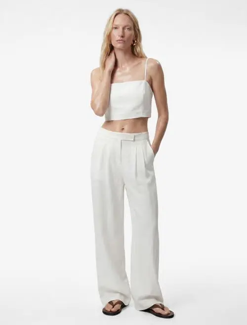 Koton Linen Blend Mid Rise Tailored Wide Leg Pants