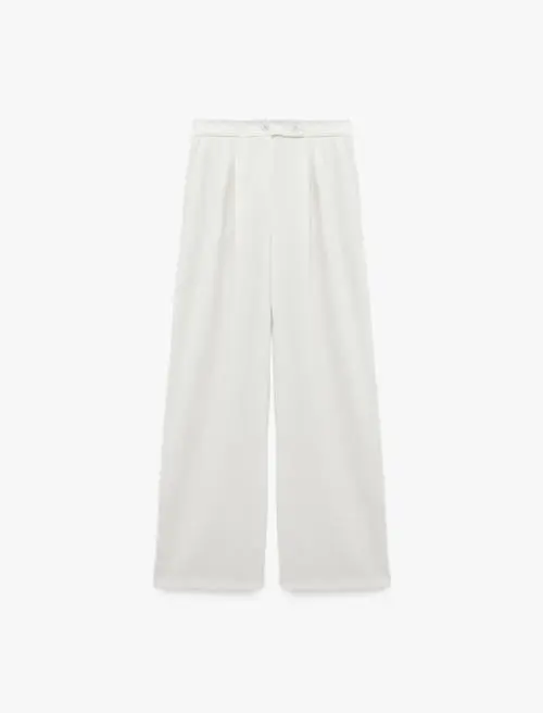 Koton Linen Blend Mid Rise Tailored Wide Leg Pants