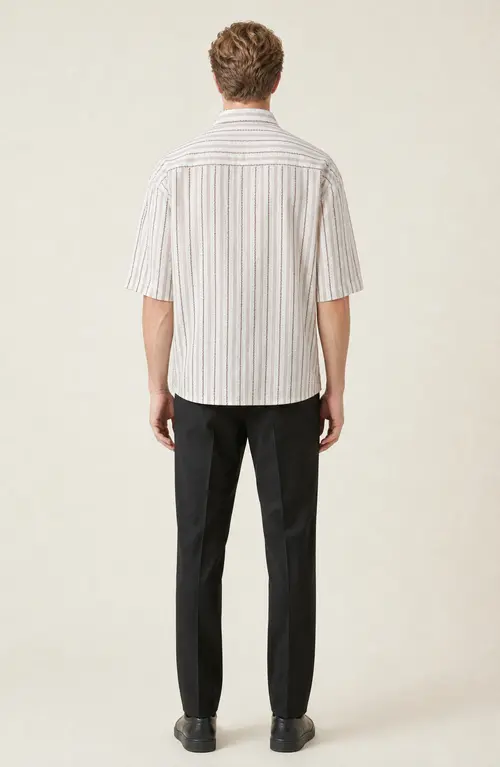 MODENAIRE Striped Embroidered Short Sleeve Button Up Shirt