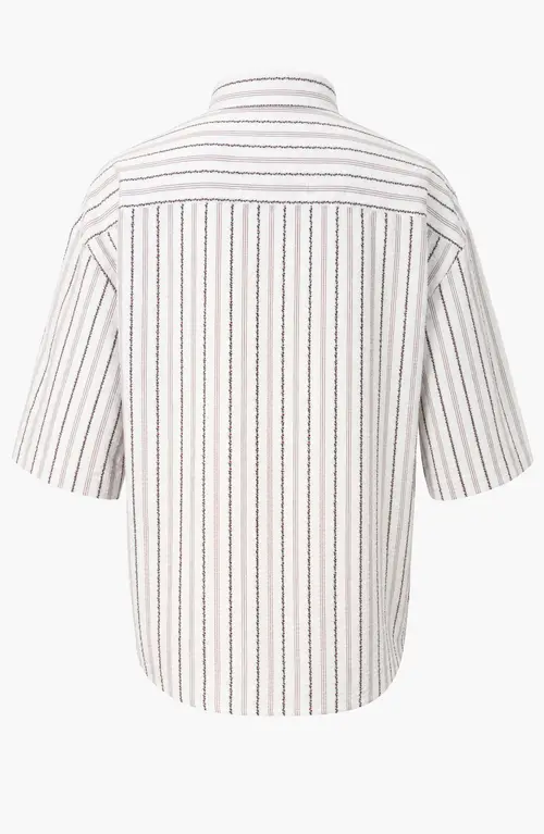 MODENAIRE Striped Embroidered Short Sleeve Button Up Shirt