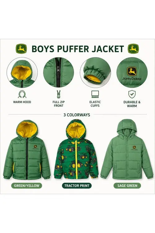 JOHN DEERE Quilted Hooded Puffer Jacket