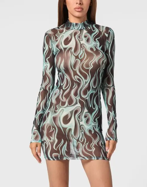 Philipp Plein Tulle Mini Dress Ls Flame